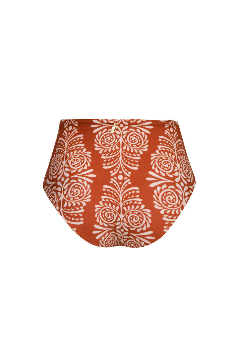 Frida High-Waisted Bikini Bottom | Red Arabesque Orange Stripes – Juan ...