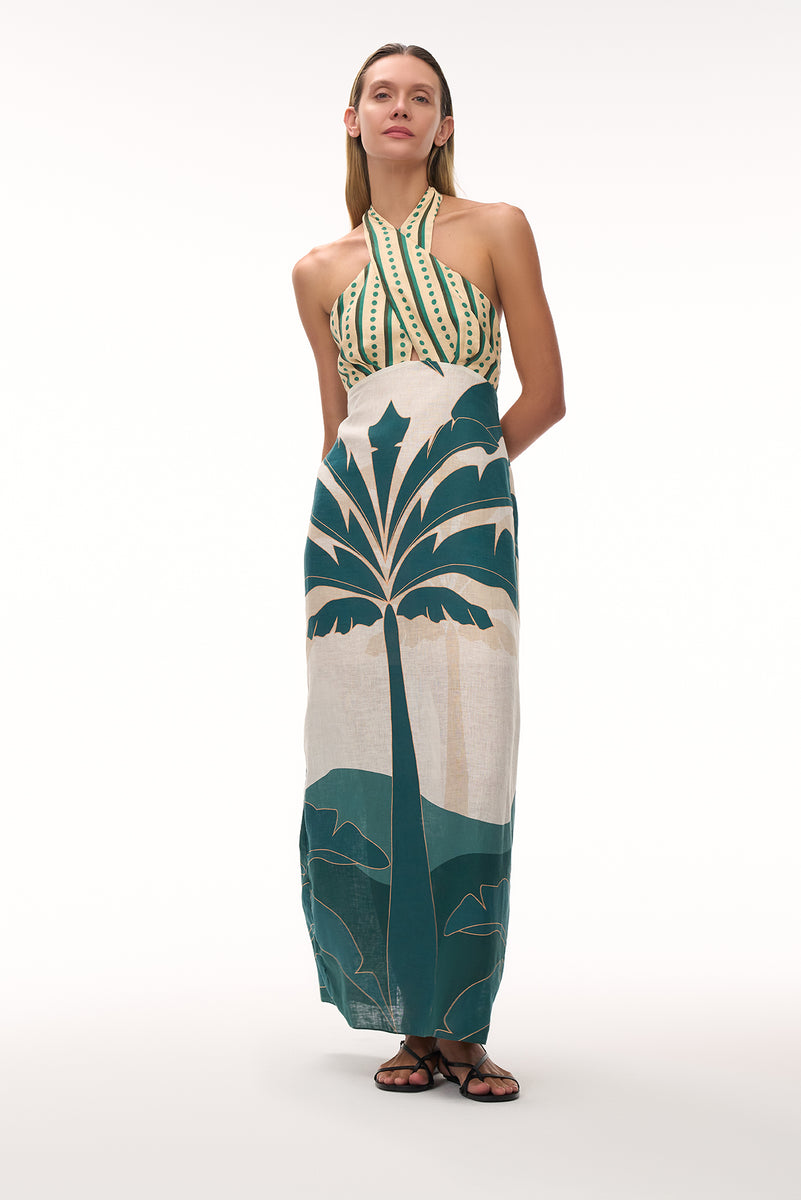 Linen Midi Dress | Costa del Sol Halter Neck | Green Stripes – Juan de Dios